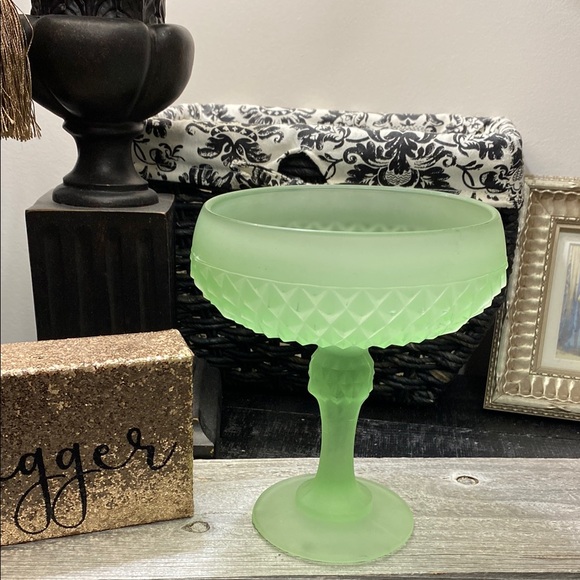 Indiana Glass | Dining | Vintage Green Glass Compote With Diamond ...
